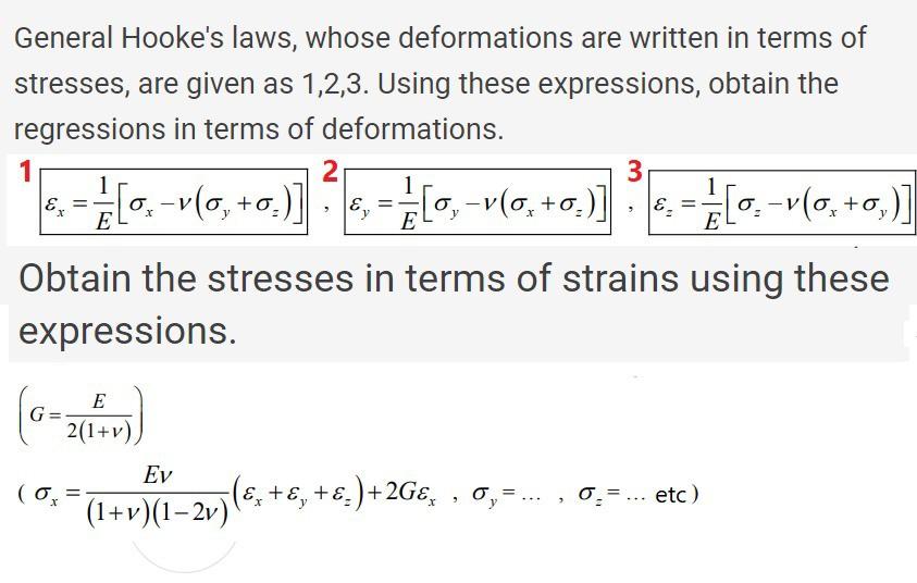 Solved General Hooke's laws, whose deformations are written | Chegg.com