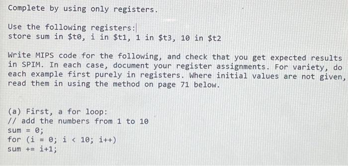Solved Complete by using only registers. Use the following | Chegg.com