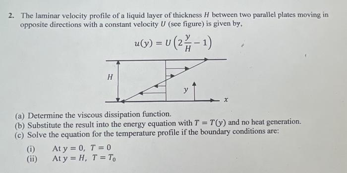 The laminar velocity profile of a liquid layer of | Chegg.com