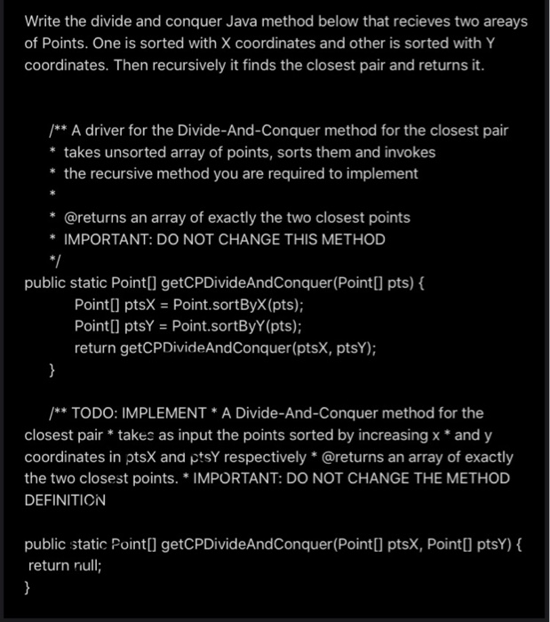 Solved Write The Divide And Conquer Java Method Below That 6439