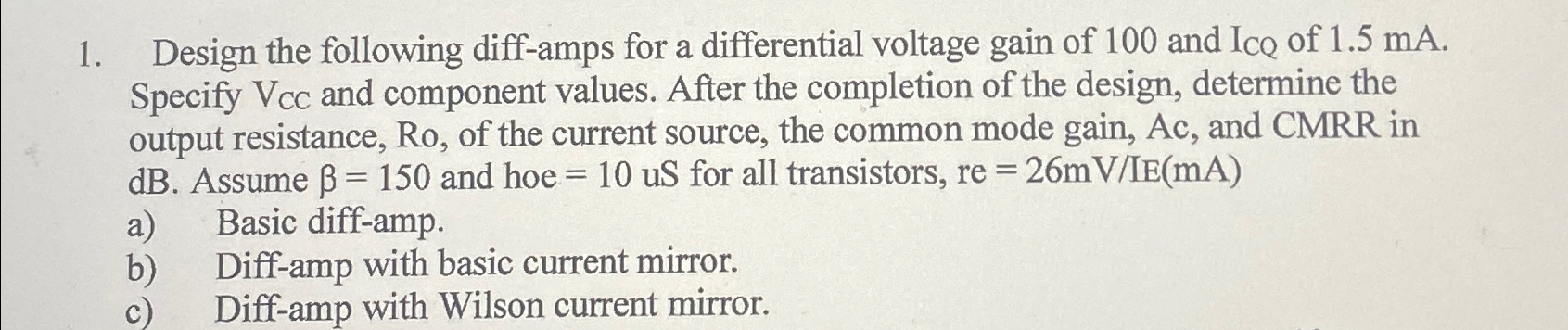 Solved Design the following diff-amps for a differential | Chegg.com