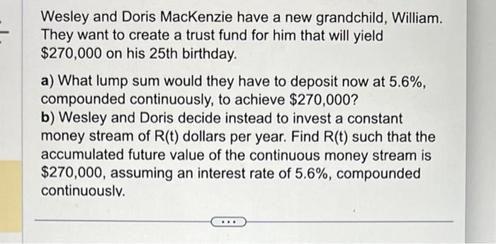 Solved Wesley and Doris MacKenzie have a new grandchild, | Chegg.com