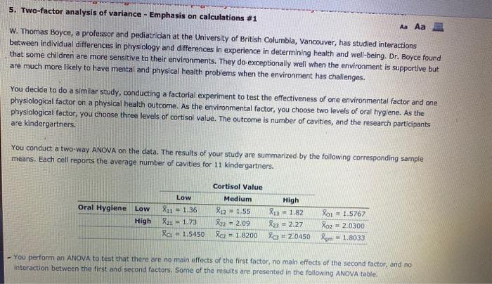 Solved 5. Two-factor analysis of variance - Emphasis on | Chegg.com