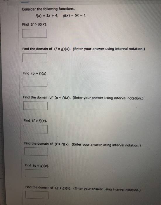 Solved Consider the following functions. f(x) = 3x + 4, g(x) | Chegg.com
