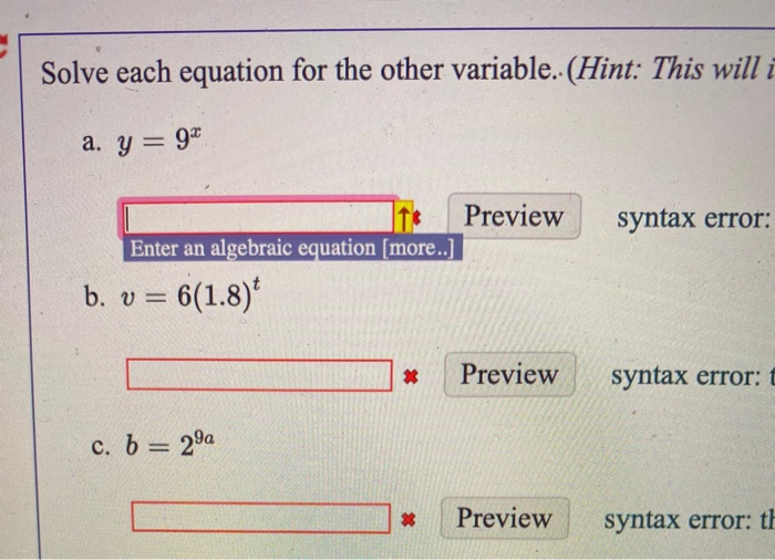 Solved Solve each equation for the other variable. (Hint: | Chegg.com