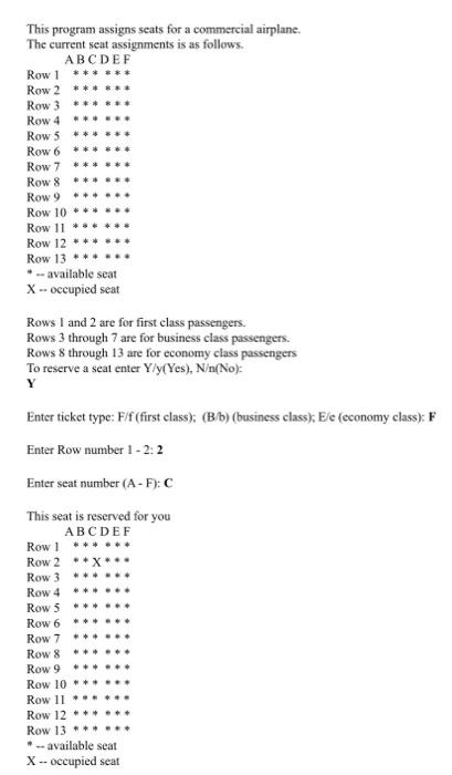 Solved Problem 02 (Airplane Seating Assignment) (60 points) | Chegg.com