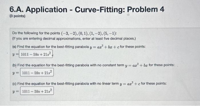 Solved 6.A. Application - Curve-Fitting: Problem 1 (1 point) | Chegg.com