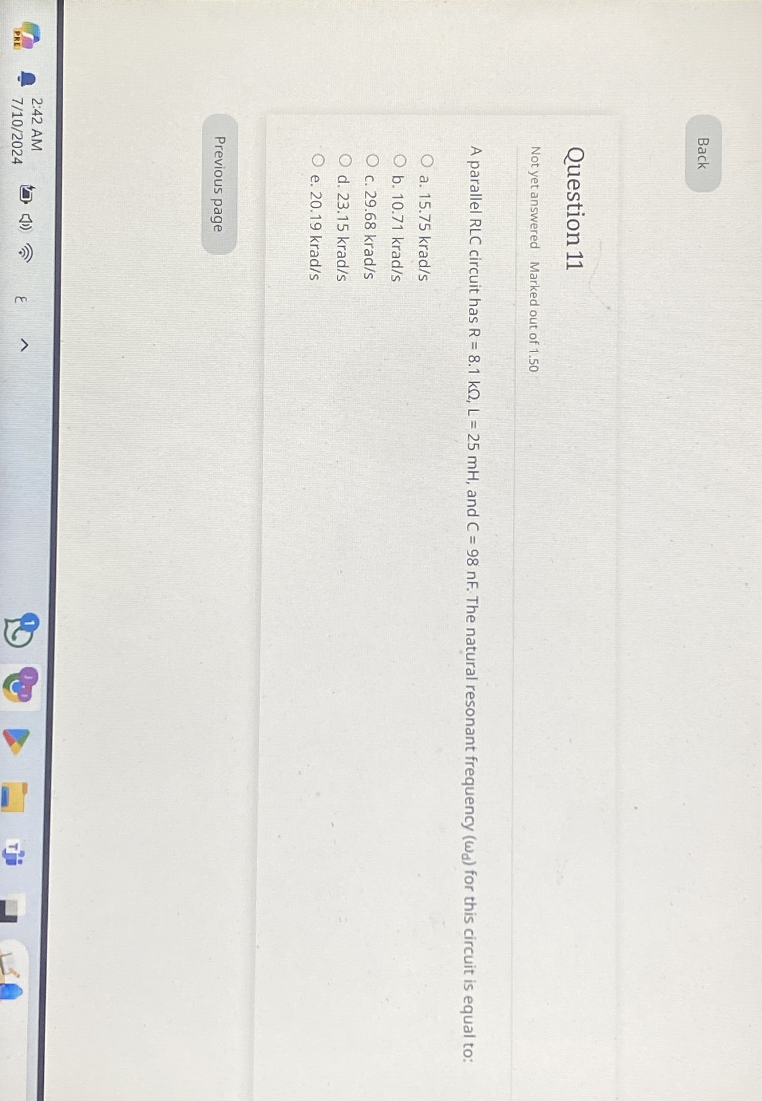 Solved Question 11Not yet answered Marked out of 1.50A | Chegg.com
