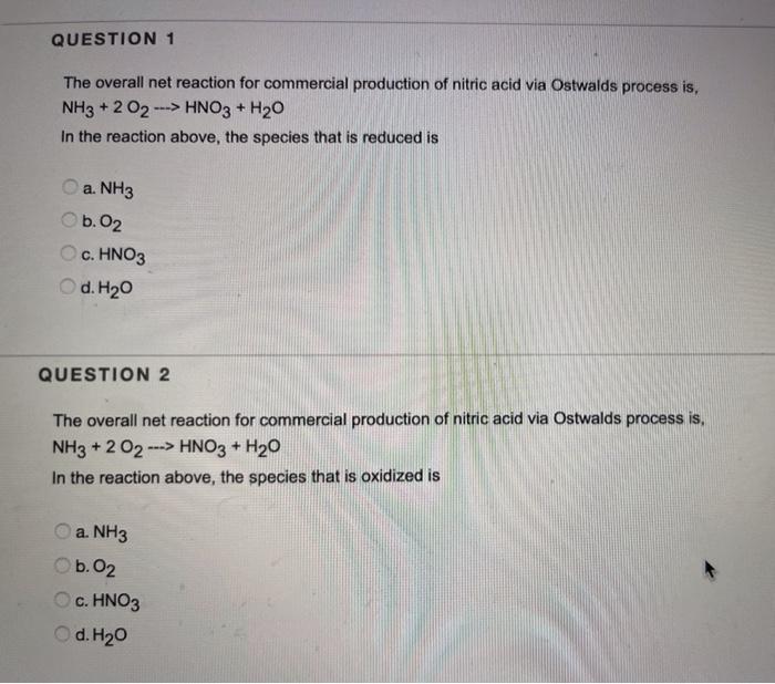 Solved QUESTION 1 The overall net reaction for commercial | Chegg.com