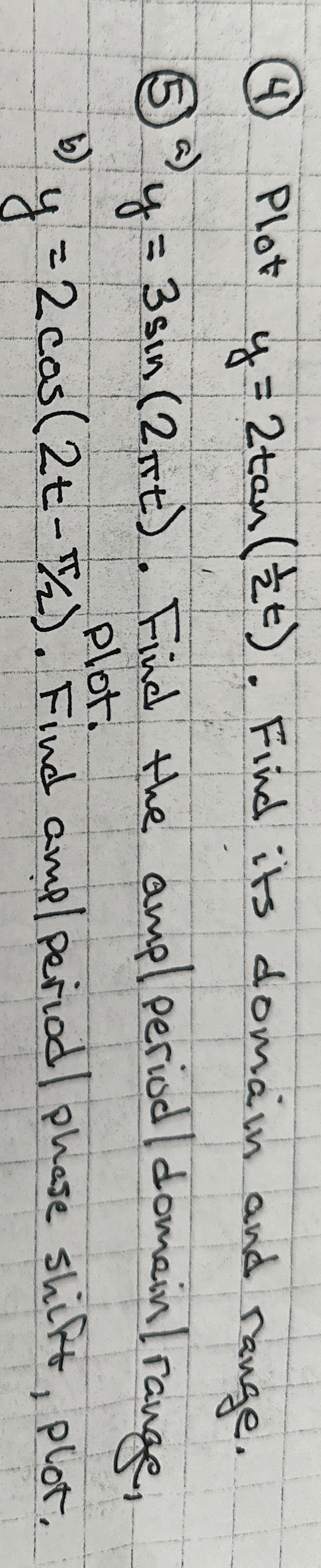 Solved (4) ﻿Plot y=2tan(12t). ﻿Find its domain and range.(5) | Chegg.com