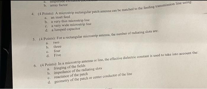 Solved b. array factor 4. (4. Points): A microstrip | Chegg.com
