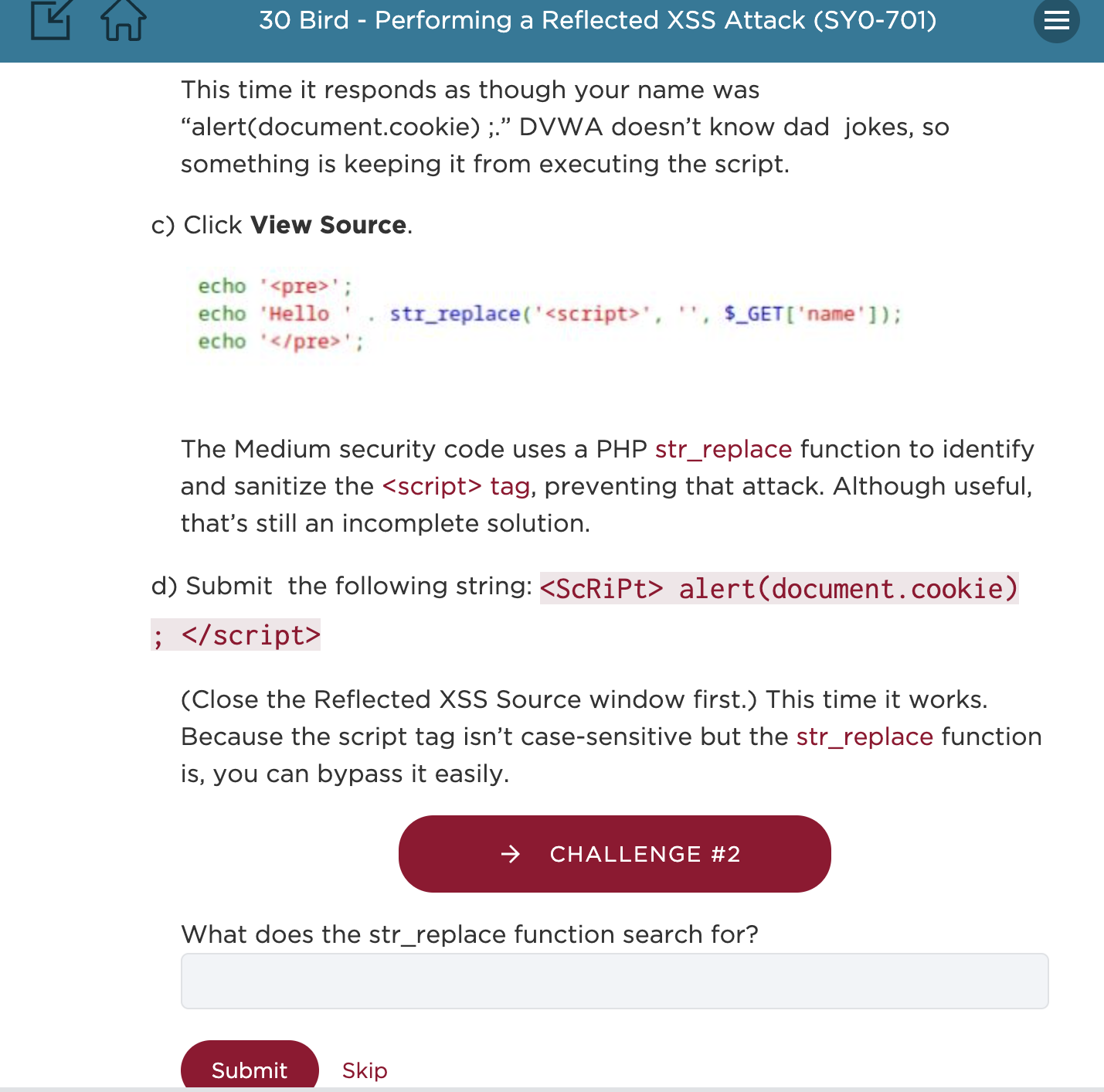 Solved What does the str_replace function search for? | Chegg.com