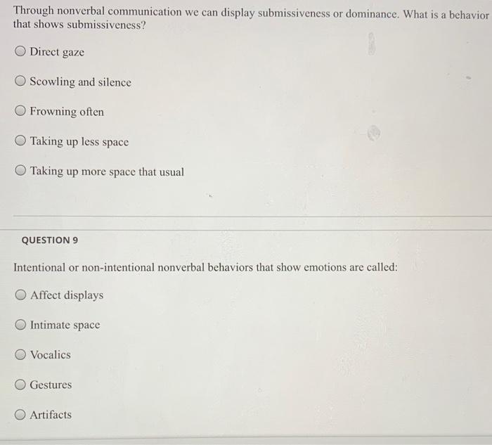 The most common and revealing nonverbal code (it | Chegg.com