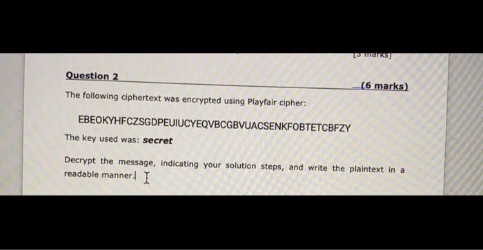 Solved USJ Question 2 (6 marks) The following ciphertext was | Chegg.com