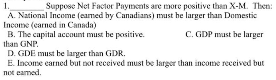 Solved 1. Suppose Net Factor Payments are more positive than | Chegg.com