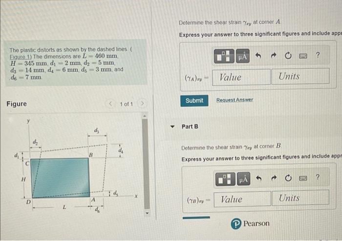 Solved Determine the shear strain γxy at corner A Express | Chegg.com
