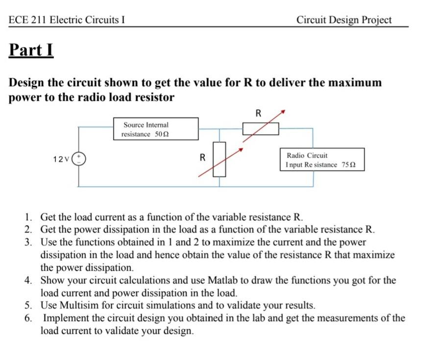 Solved ECE 211 Electric Circuits I Circuit Design Project | Chegg.com