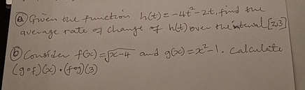 Solved (a) ﻿Given the function h(t)=-4t2-2t, ﻿find the | Chegg.com