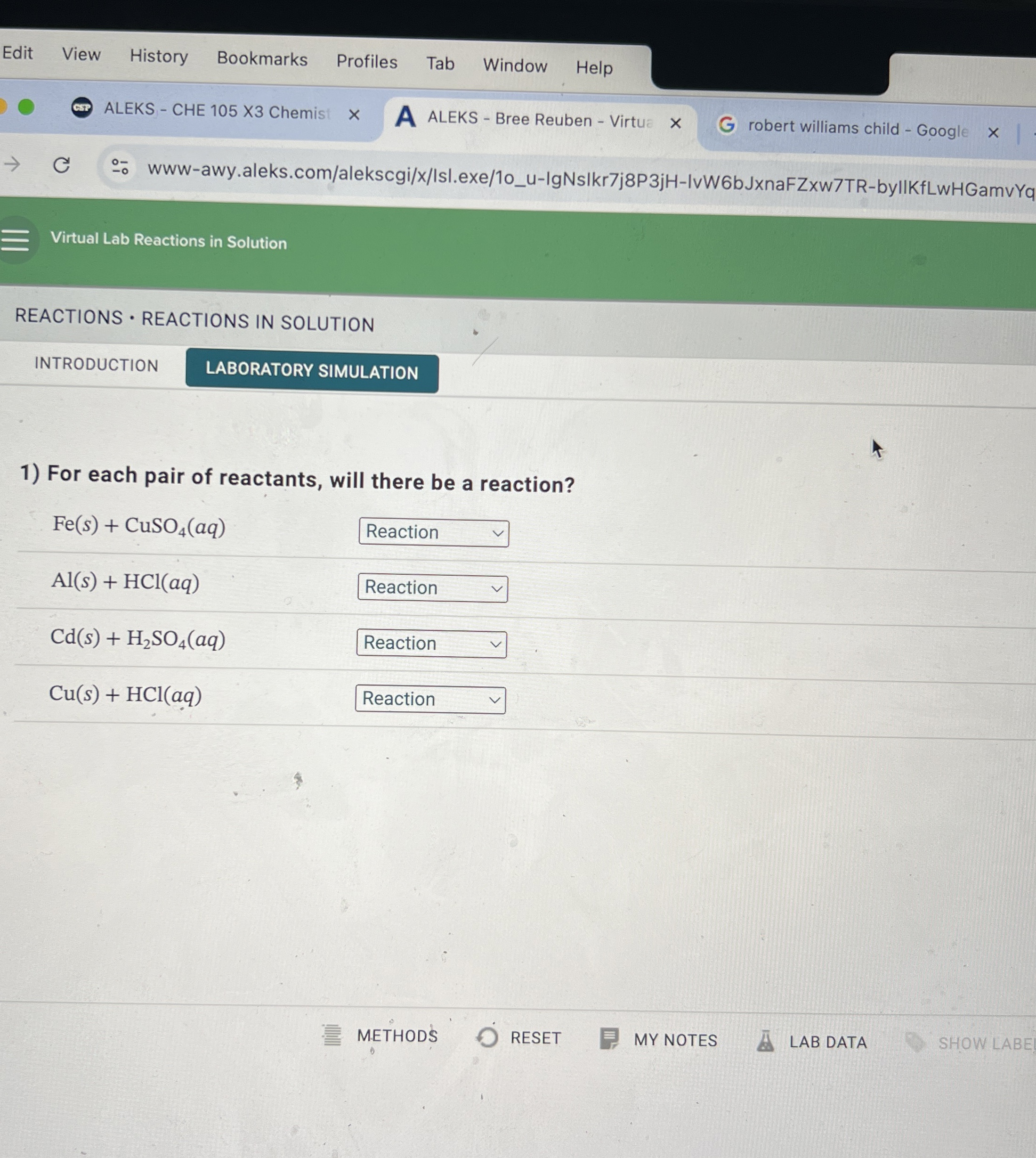 Solved For each pair of reactants, will there be a | Chegg.com