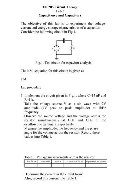 Solved EE 205 Circuit Theory Lab 5 Capacitance and | Chegg.com