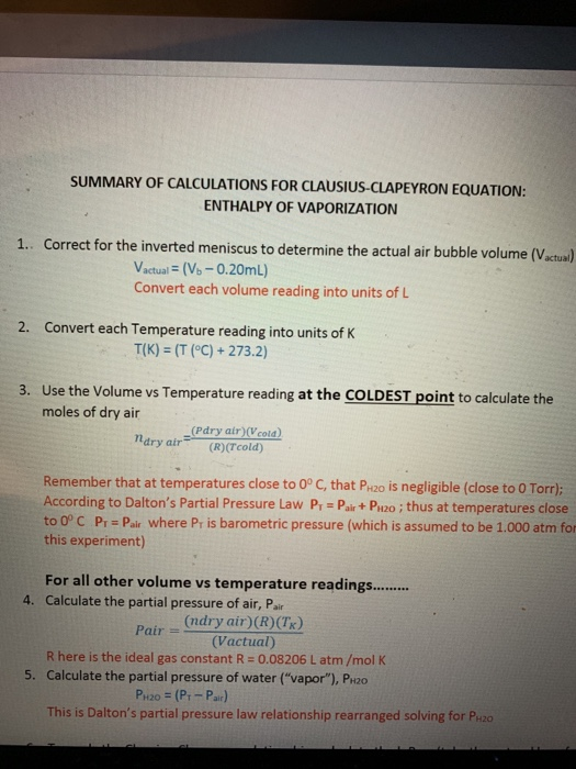 Solved Enthalpy of Vaporization: Clausius-Clapeyron Equation | Chegg.com