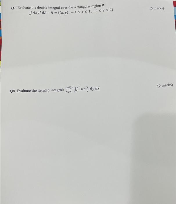 Solved Q7. Evaluate the double integral over the rectangular | Chegg.com