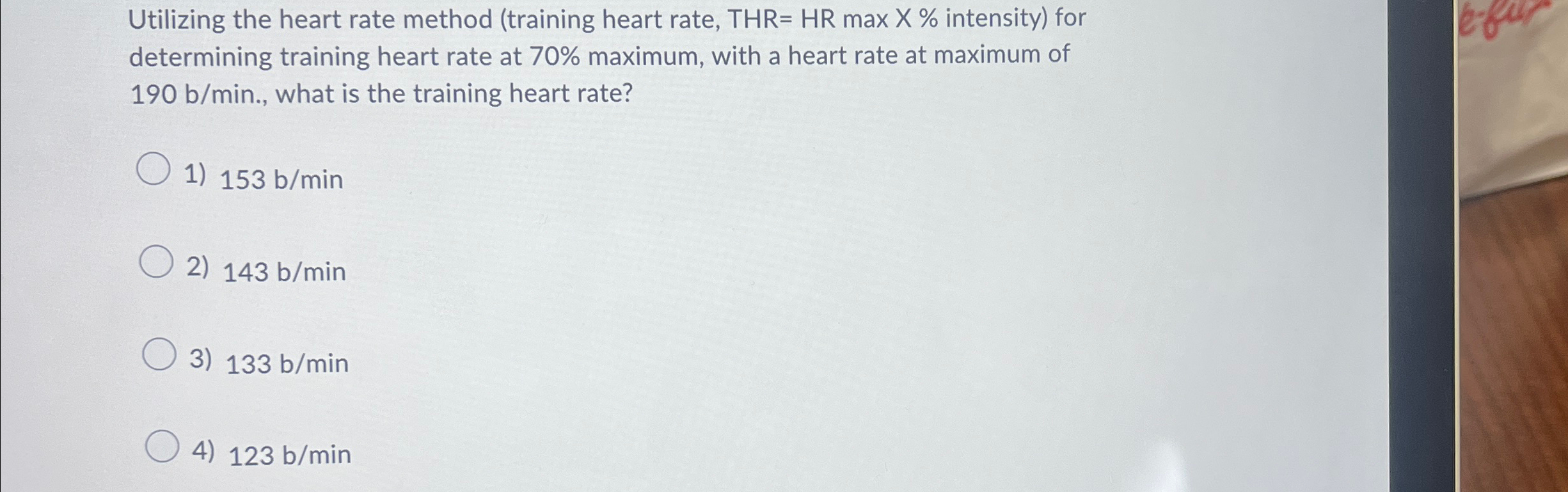 Solved Utilizing the heart rate method (training heart rate, | Chegg.com