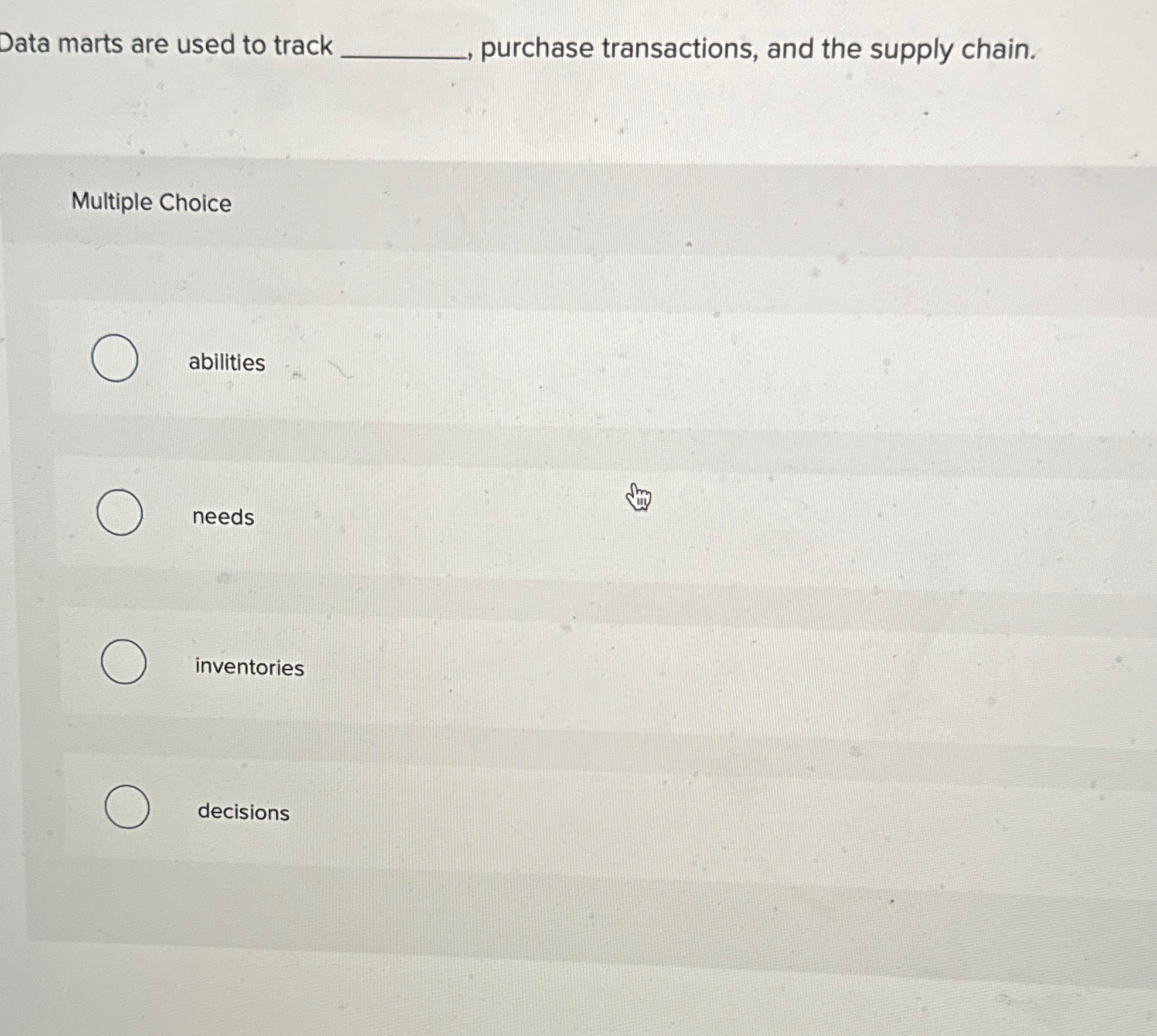 Solved Data marts are used to trackpurchase transactions, | Chegg.com