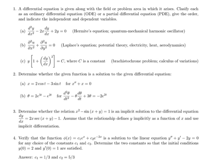 Solved 1. A differential equation is given along with the | Chegg.com