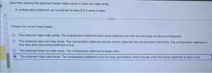 Solved Determine whether the statement below makes sense or | Chegg.com