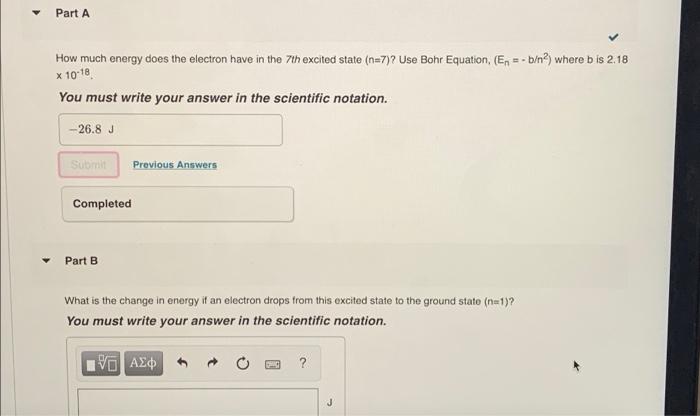 Solved Part A How much energy does the electron have in the | Chegg.com