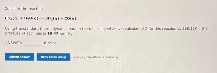 Solved Consider the reaction CH4( g)+H2O(g) 3H2( g)+CO(g) | Chegg.com