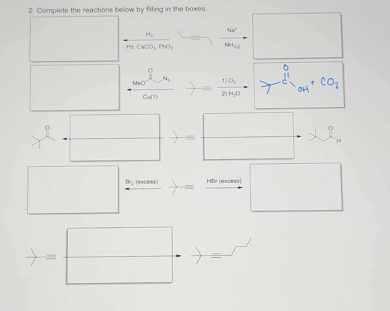 Solved 2. Complete the reactions below by filling in the | Chegg.com
