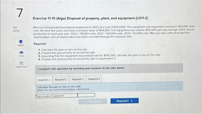 Solved Exercise 11-10 (Algo) Disposal of property, plant, | Chegg.com