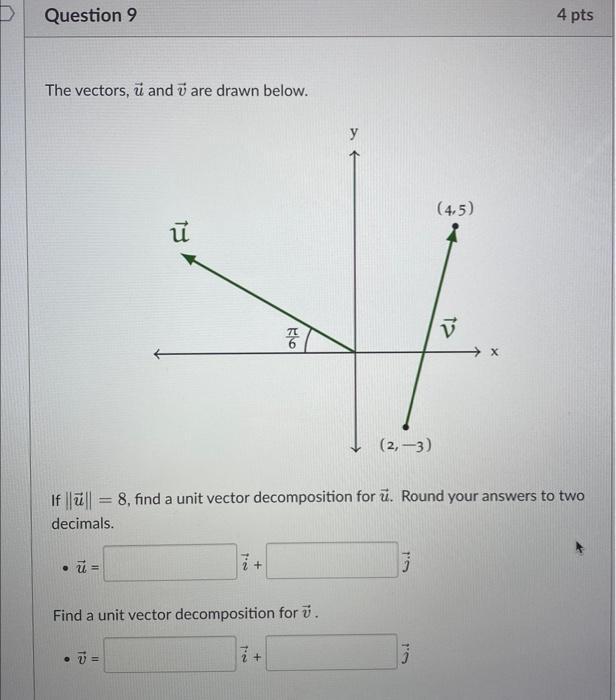Solved The vectors, u and v are drawn below. If ∥u∥=8, find | Chegg.com