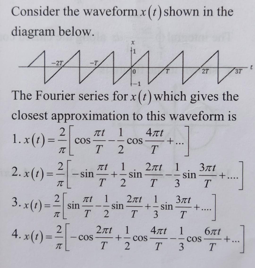 Solved Consider the waveform x(t) shown in the diagram | Chegg.com