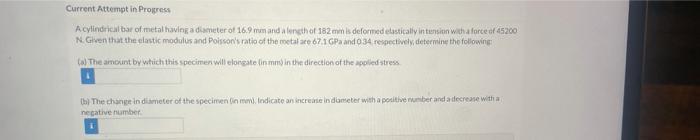 Solved Current Attempt in Progress A cylindrical bar of | Chegg.com