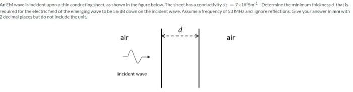 Solved An EM wave is incident upon a thin conducting sheet, | Chegg.com