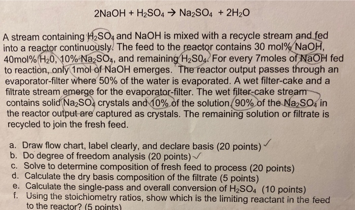 Solved 2NaOH + H2SO4 → Na2SO4 + 2H2O A stream containing | Chegg.com