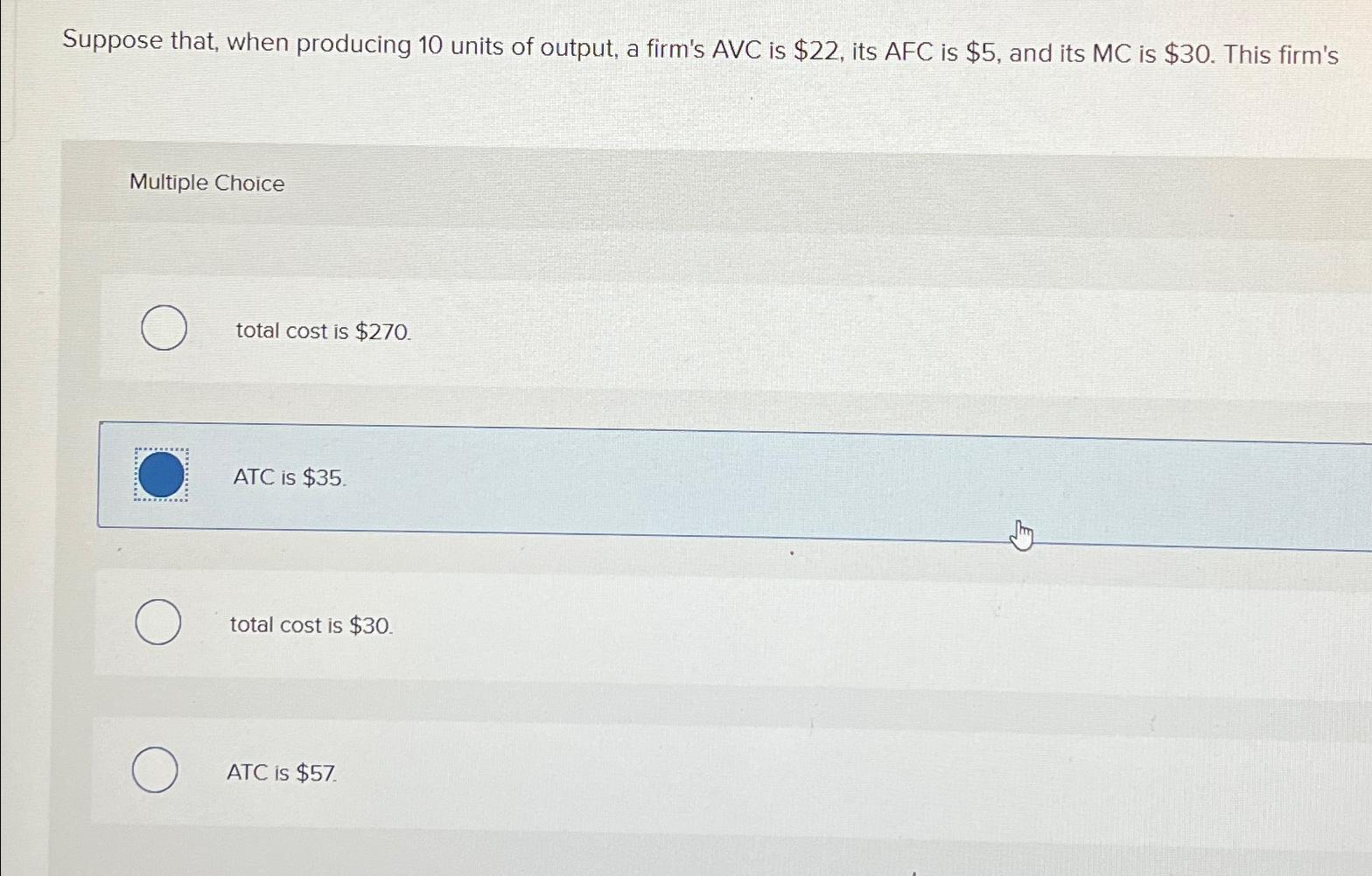 Solved Suppose that, when producing 10 ﻿units of output, a | Chegg.com