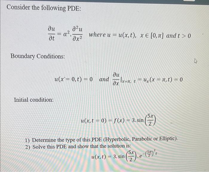 Solved Consider the following PDE: ди a? alu дх2 where u = | Chegg.com