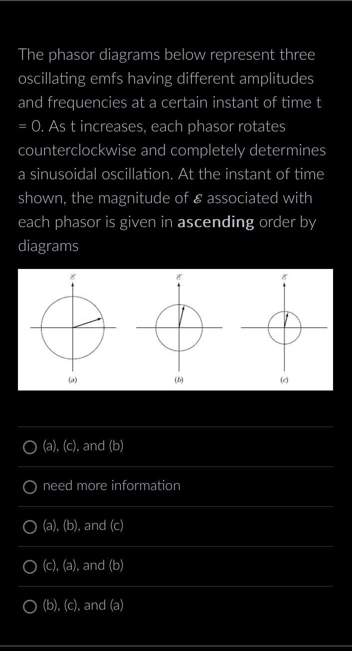 Solved The phasor diagrams below represent three oscillating | Chegg.com
