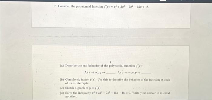 Solved 7. Consider the polynomial function | Chegg.com