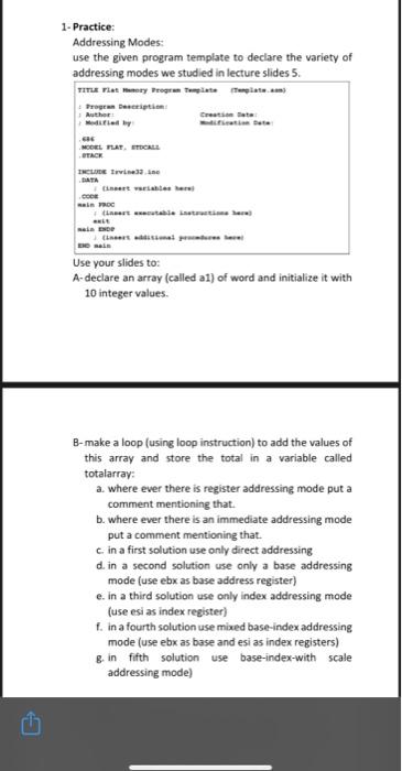 1- Practice: Addressing Modes: use the given program | Chegg.com