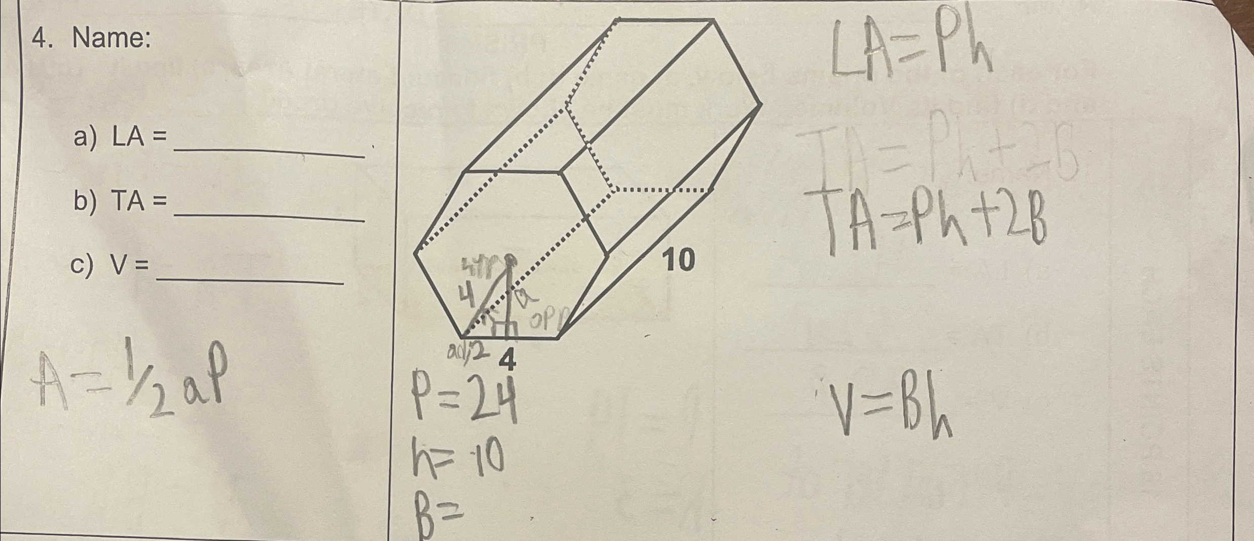 Solved Please find the lateral area, total area, and volume | Chegg.com
