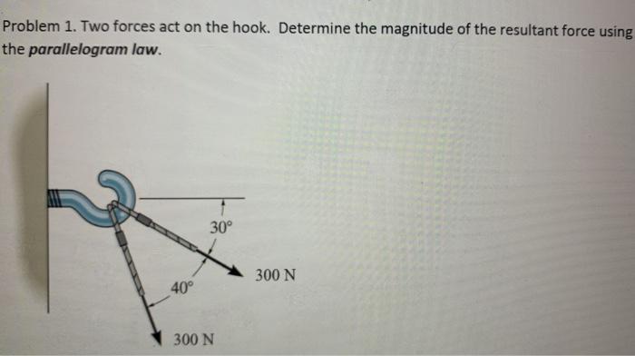 Solved Problem 1. Two forces act on the hook. Determine the | Chegg.com
