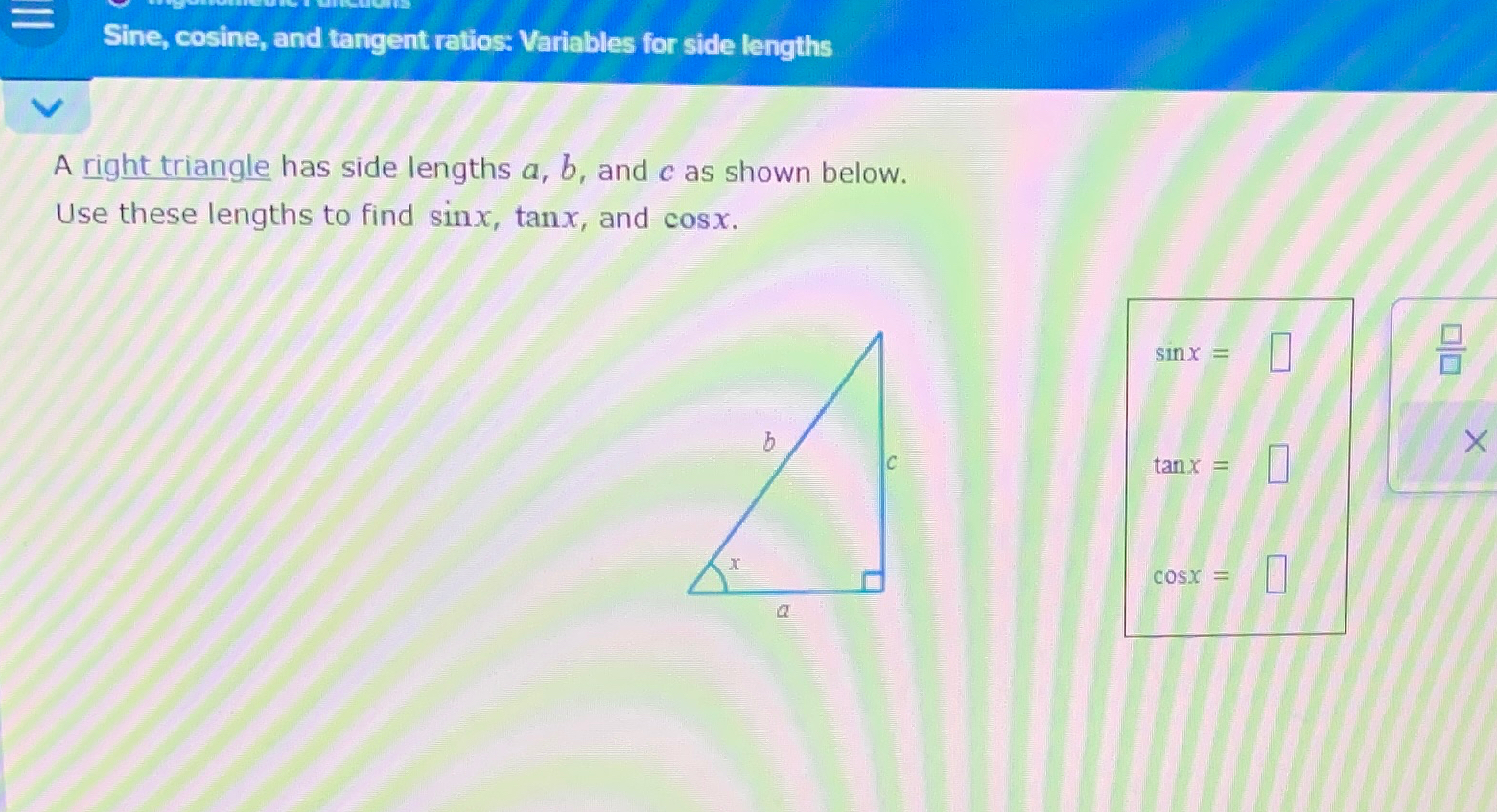 Solved Sine, cosine, and tangent ratios: Variables for side | Chegg.com