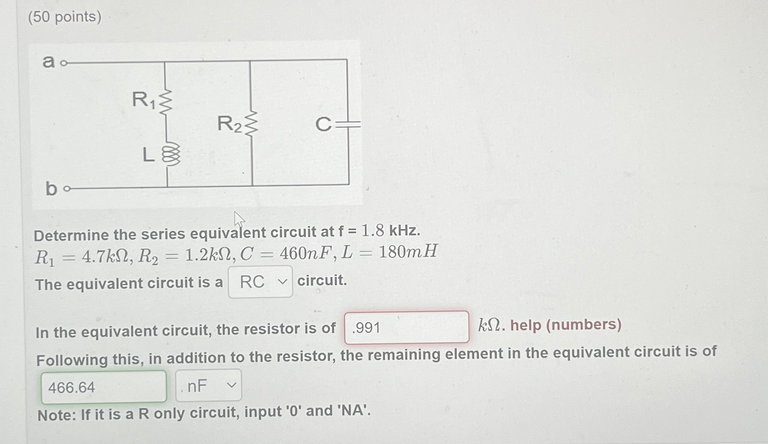 Solved (50 ﻿points)Determine the series equivalent circuit | Chegg.com