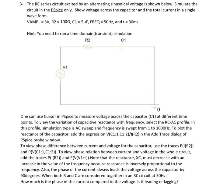 3- The RC series circuit excited by an alternating | Chegg.com