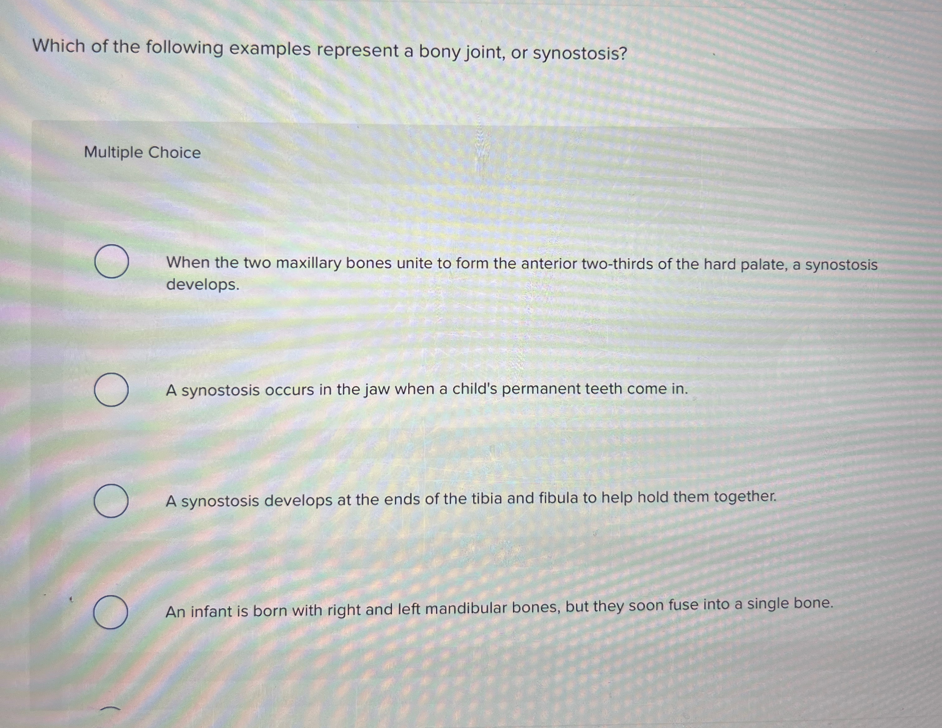 Solved Which of the following examples represent a bony | Chegg.com